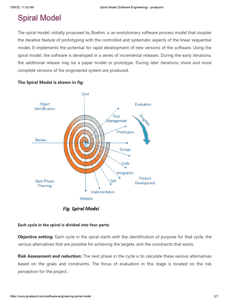 Unit - 1 Spiral Model (Software Engineering) - Javatpoint | PDF ...