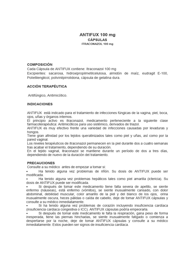 Antifux: Itraconazol para Infecciones Fúngicas | PDF | Medicamentos con ...