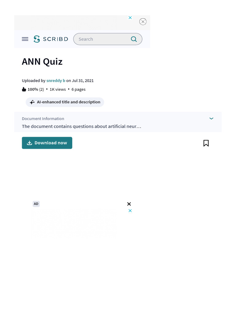 ANN Quiz - PDF - Artificial Neural Network - Computational Science | PDF | Scribd | Data Mining