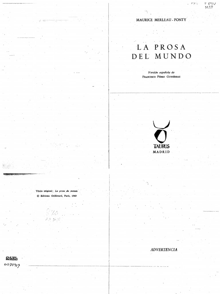 Maurice Merleau Ponty La Prosa Del Mundo | PDF | Filosofía