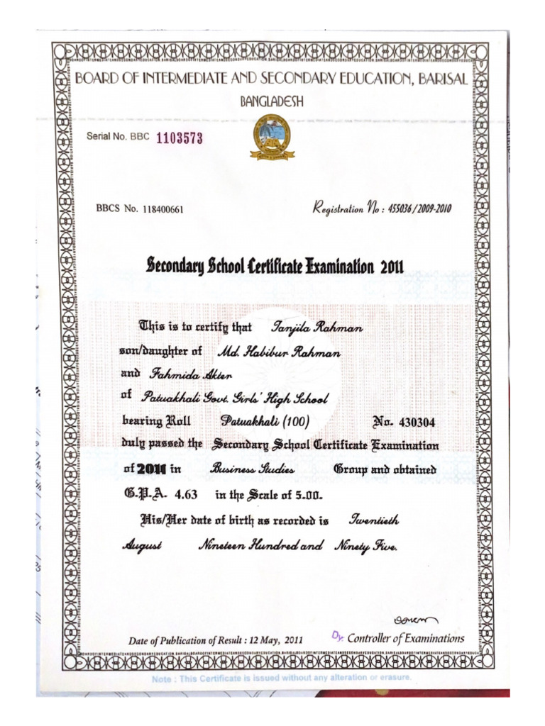 Board of Intermediate and Secondary Education, Barisal | PDF