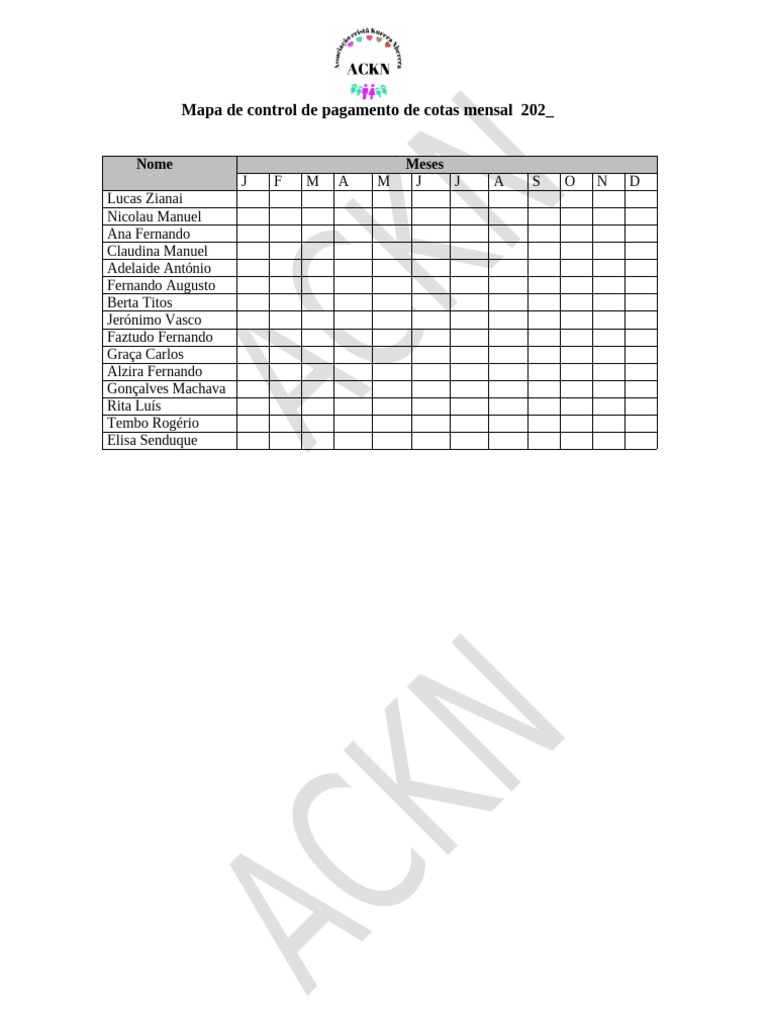 Mapa de Control de Pagamento de Cotas Mensal | PDF
