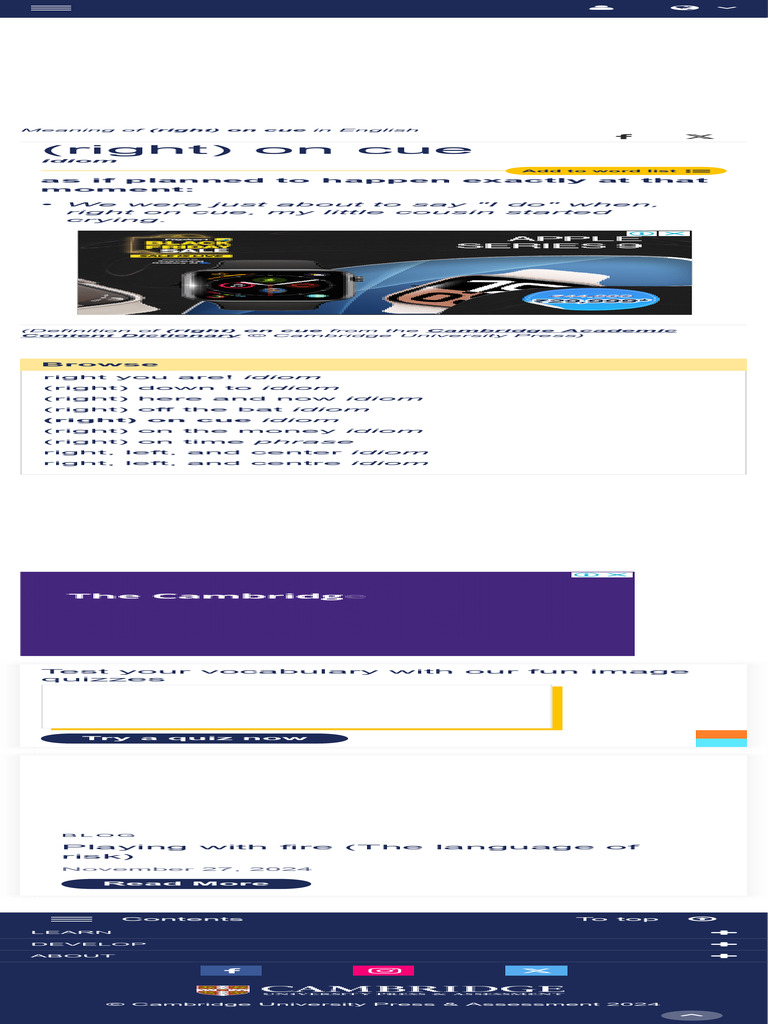 (RIGHT) ON CUE English meaning - Cambridge Dict… | PDF