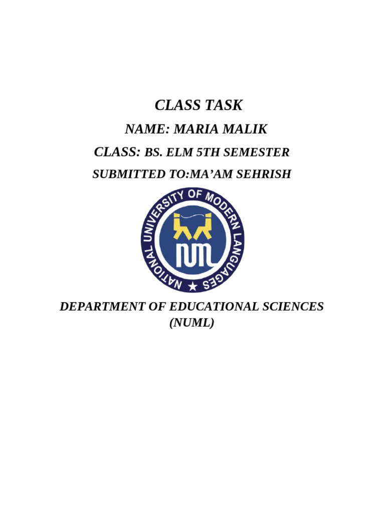 Maria Malik Class Task | PDF | Evaluation | Classroom Management