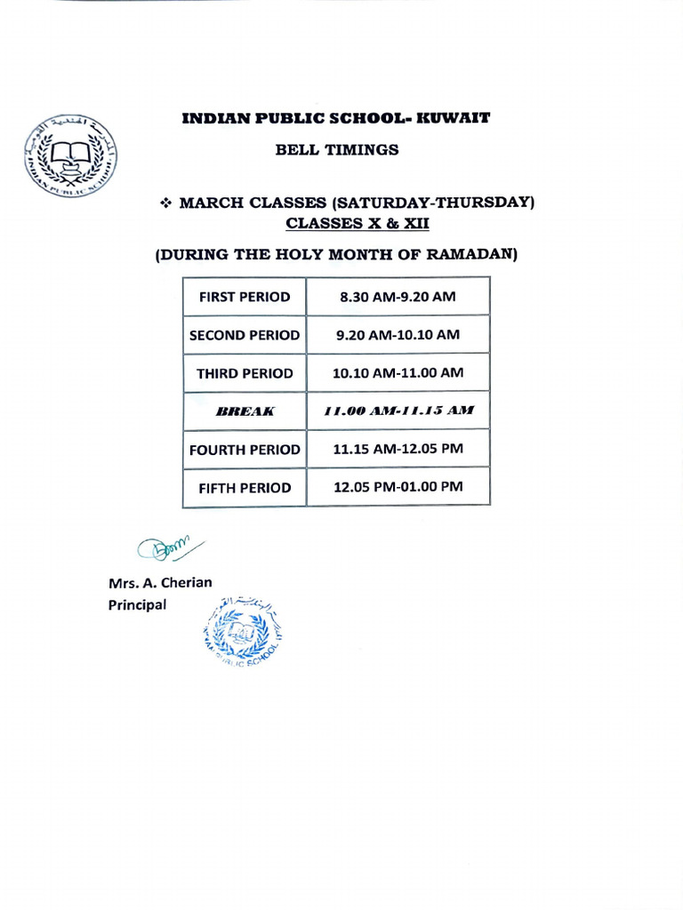 Ramadan Bell Timings-classes x&Xii(for March)_250309_221031 | PDF