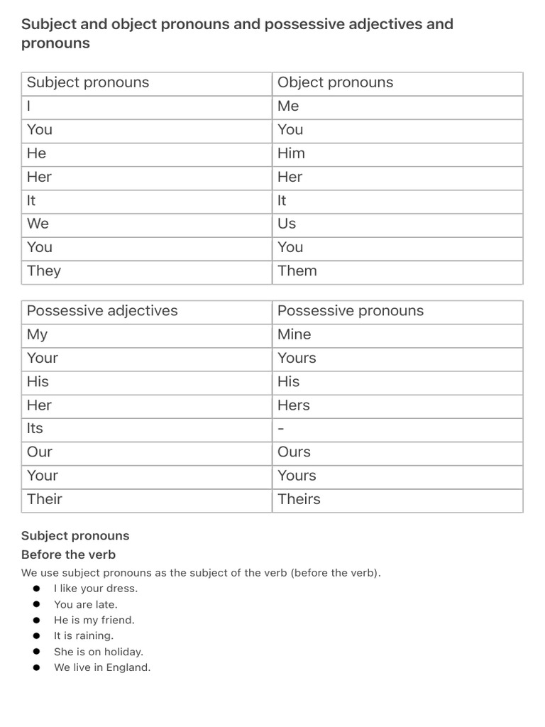 Pronouns and Possessives Explained | PDF