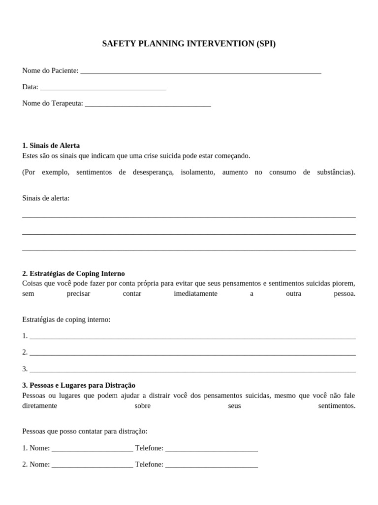 Safety Planning Intervention (Spi) | PDF | Suicídio