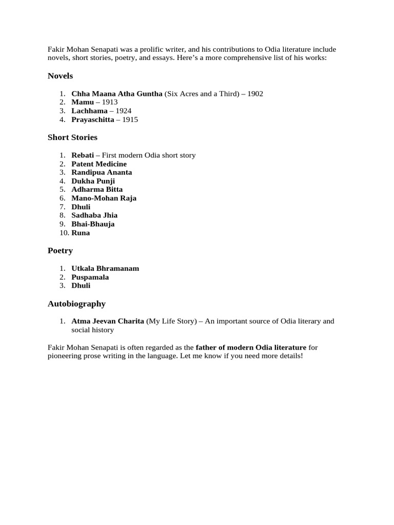 Works of Fakir Mohan Senapati | PDF