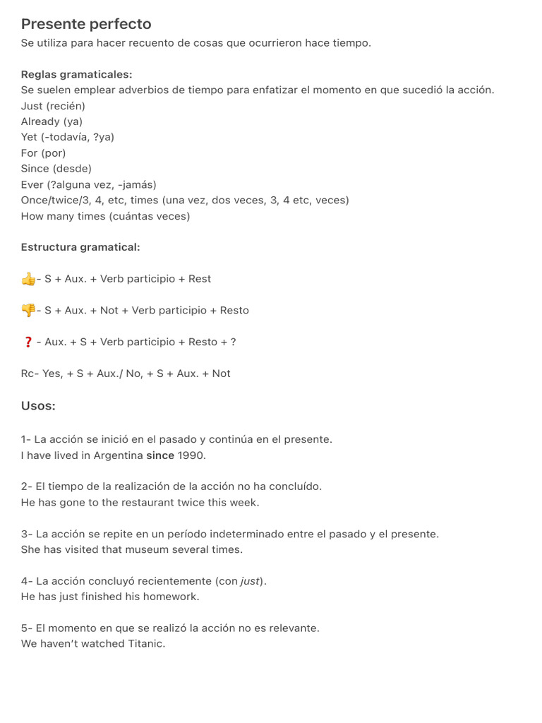 Presente Perfecto | PDF