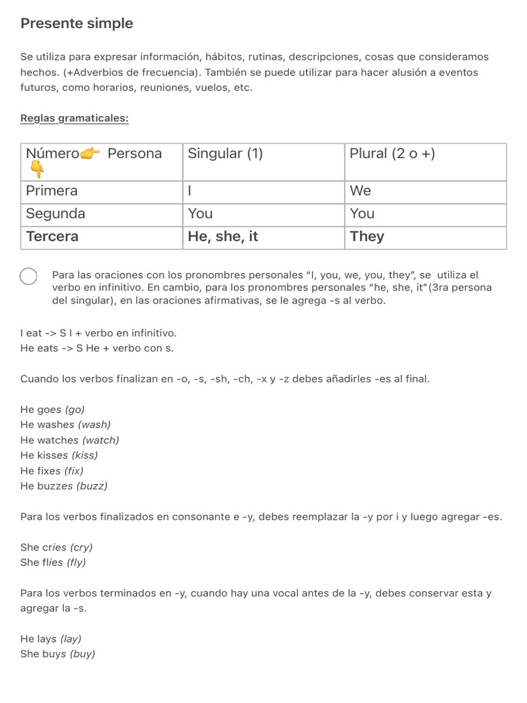 Uso y reglas del presente simple | PDF | Verbo | Morfología