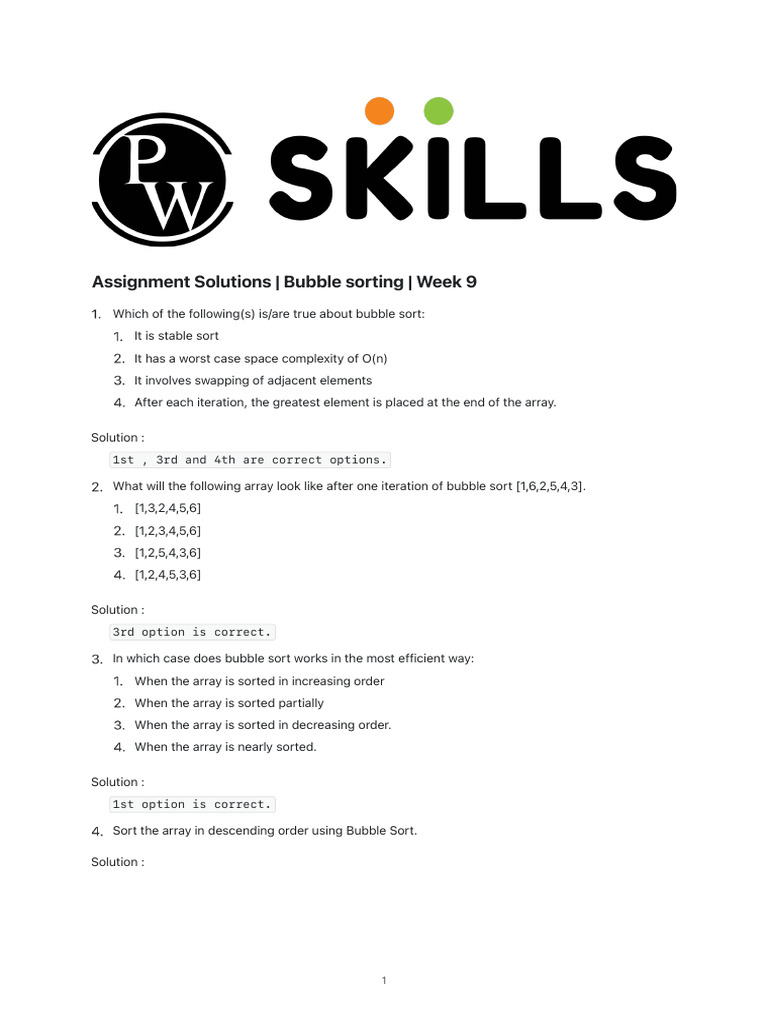 Sorting Solution to Assignment 01 Written DECODE DSA With C 2.06524c5b968099b00180a0563 | PDF