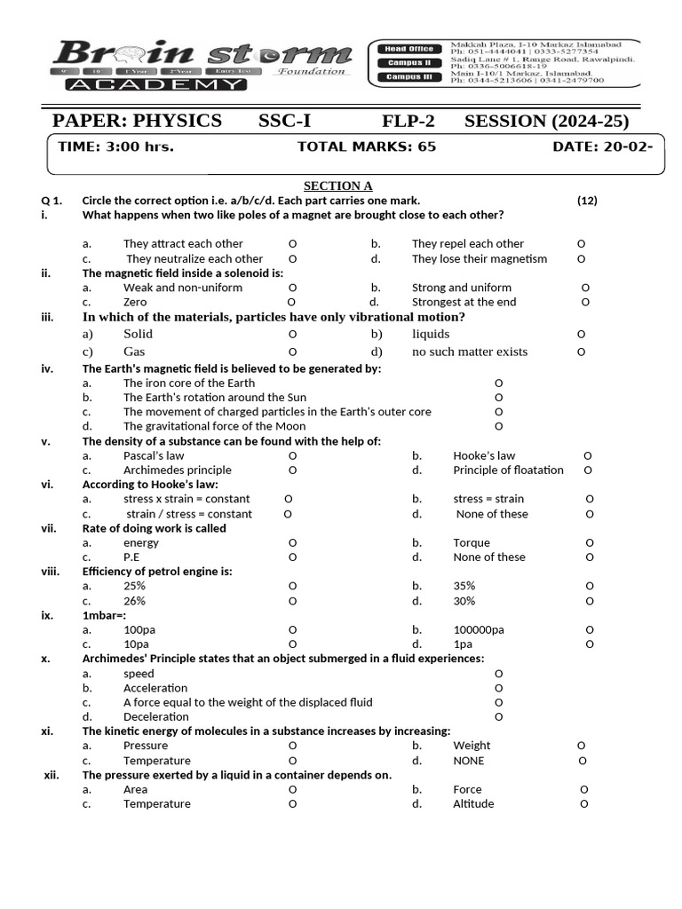Flp o2 Physics | PDF | Force | Magnetic Field
