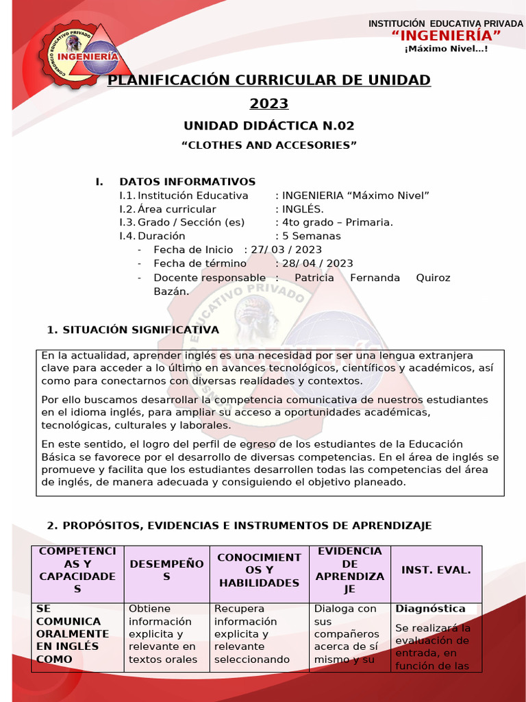 MODELO FORMATO UNIDAD DE APRENDIZAJE - 4to Primaria | PDF | Enseñando | Aprendizaje