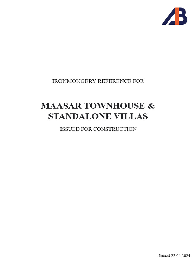 1766 Ironmongery Specification C00 | PDF | Room | Domestic Life