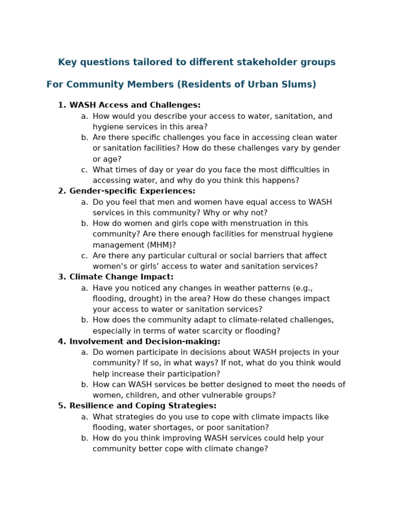 Questionnaire | PDF | Wash | Climate Resilience
