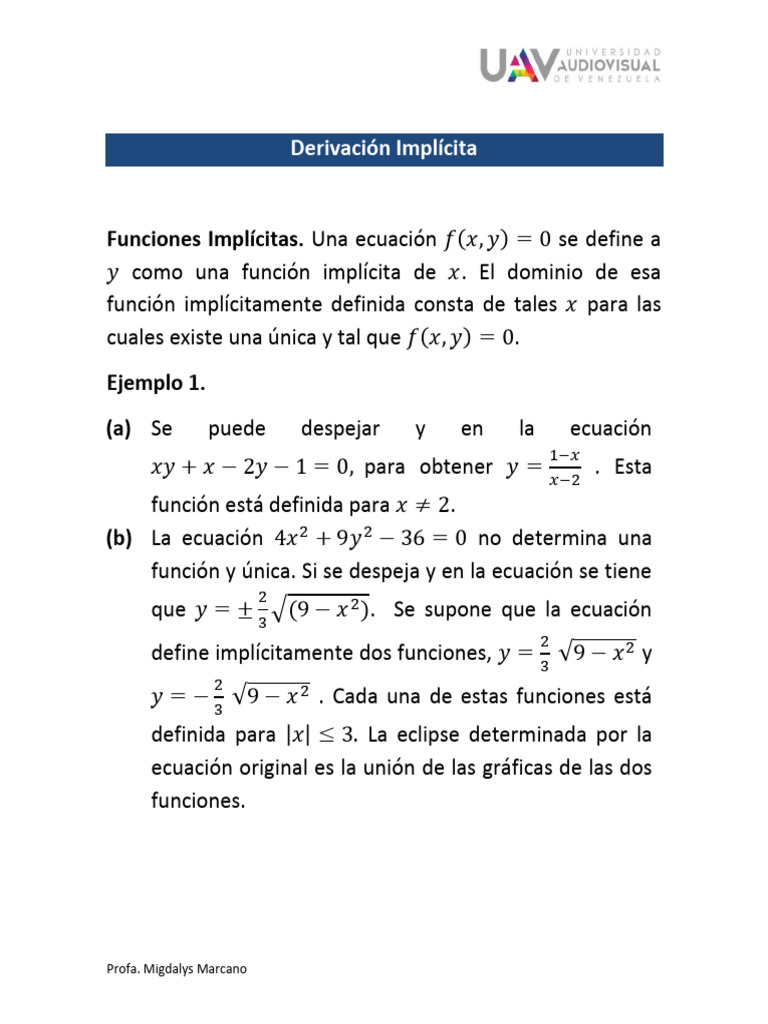 Derivación Implícita y Funciones Implícitas | PDF | Ecuaciones | Derivado