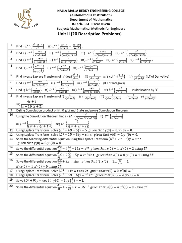 MME UNIT-II ASSIGNMENT-II | PDF | Laplace Transform | Convolution