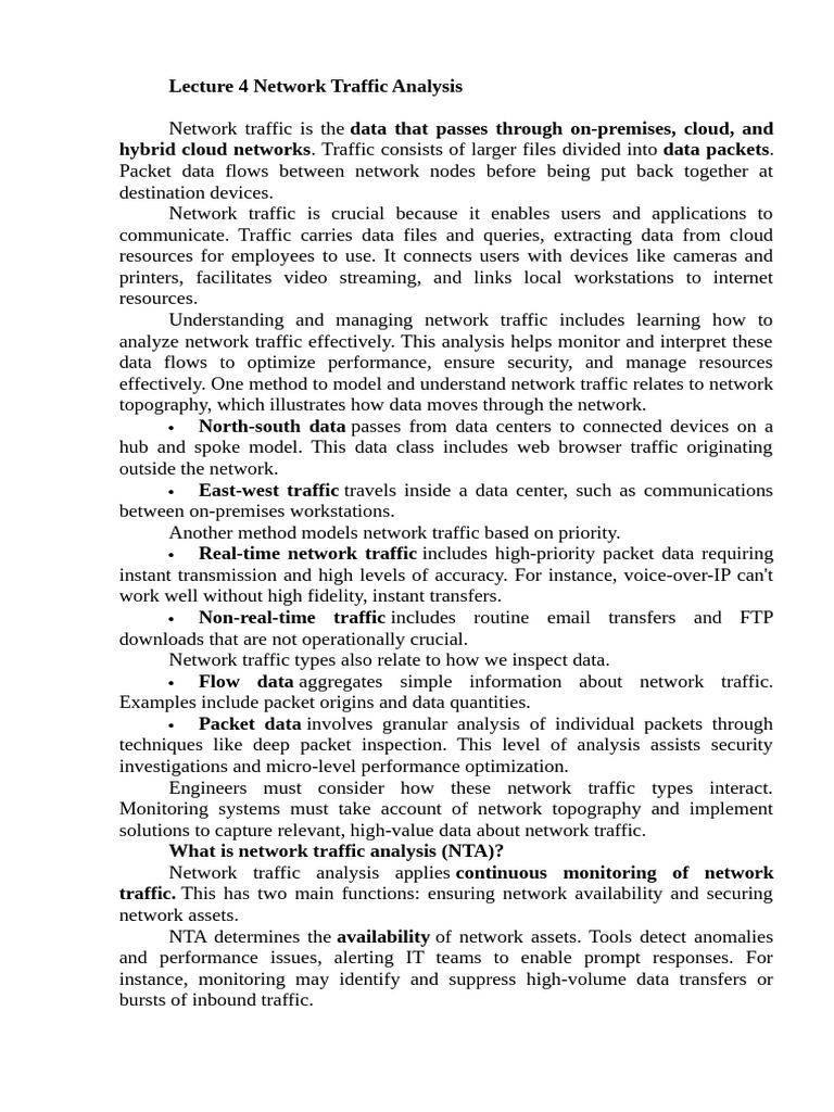 Lecture 4 Network Traffic Analysis | PDF | Computer Network | Security
