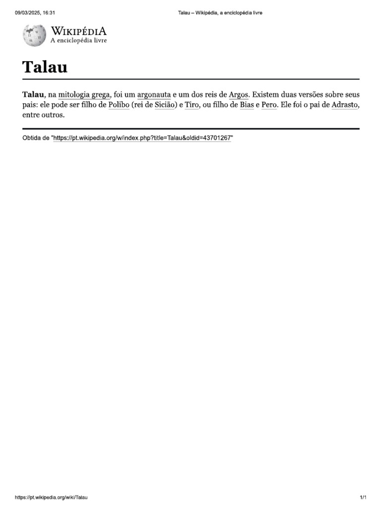 Talau - Wikipédia, A Enciclopédia Livre | PDF