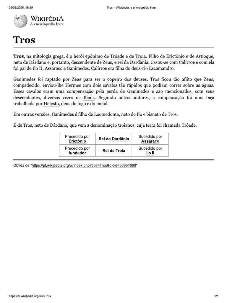 Tros - Wikipédia, A Enciclopédia Livre | PDF