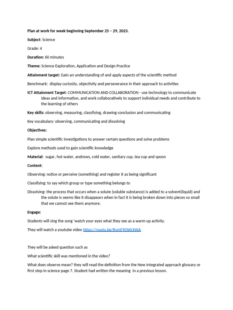 Science Week Beginning September 24, - 29 | PDF | Science | Scientific ...