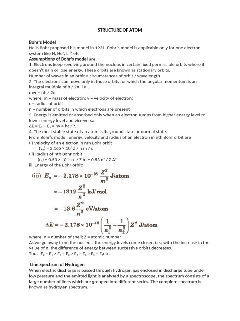Structure of atom- Notes | PDF | Atomic Orbital | Electron