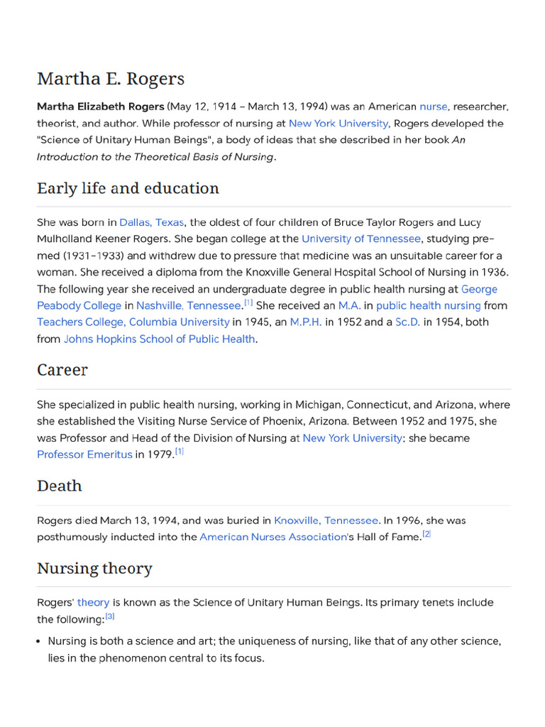 Martha E. Rogers - Wikipedia (1) | PDF
