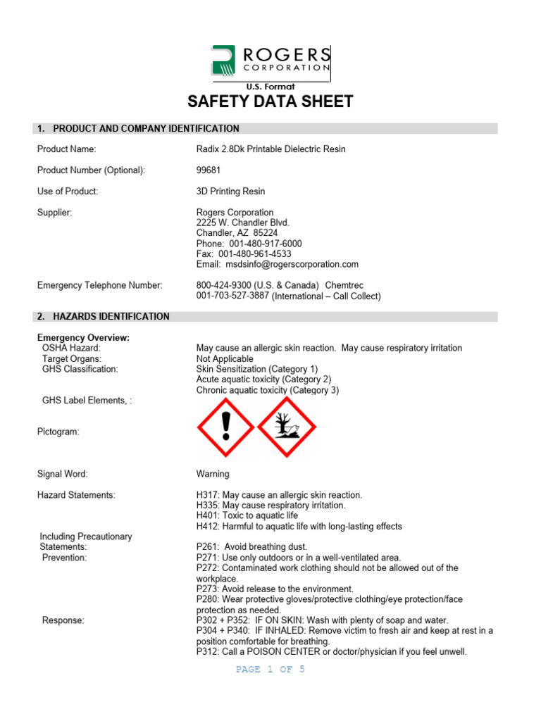 SDS - Radix 28Dk Printable Dielectric Resin | PDF | Firefighting ...