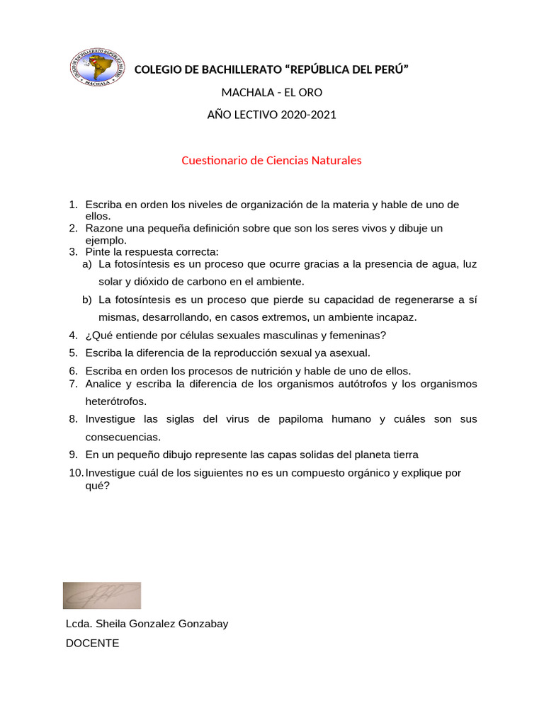 Cuestionario CCNN | PDF