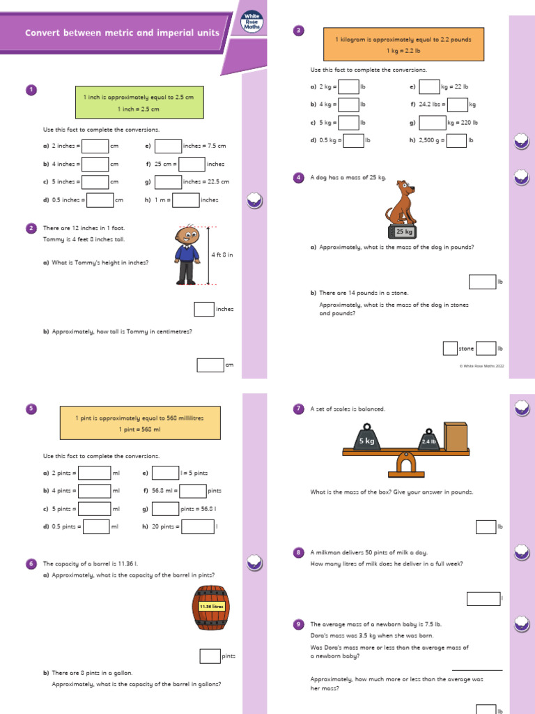 Y5 Summer Block 5 WO4 Convert Between Metric and Imperial Units 2022 | PDF | Pint | Pound (Mass)