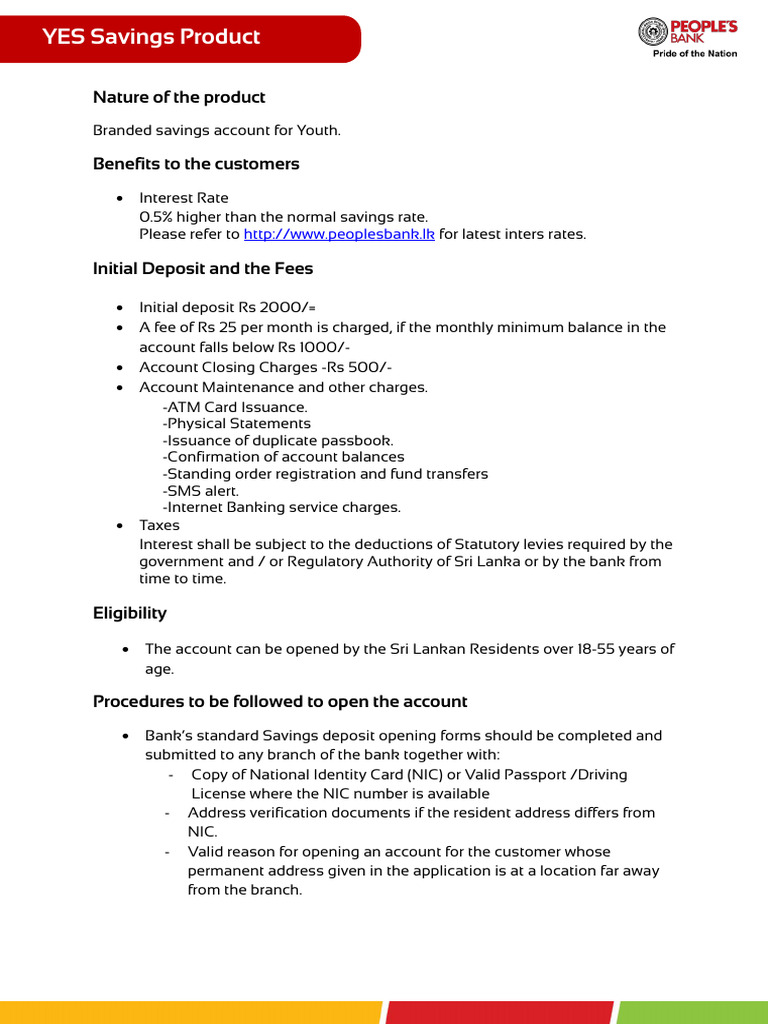 YES Savings Product: Nature of The Product | PDF
