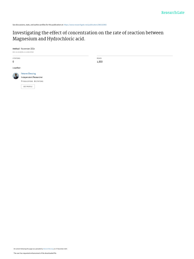 Effect of HCl Concentration on Reaction Rate | PDF | Reaction Rate ...