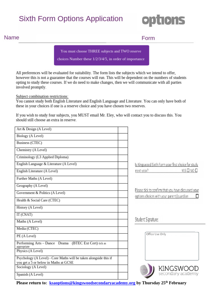 Sixth Form Options Form.224596190 | PDF