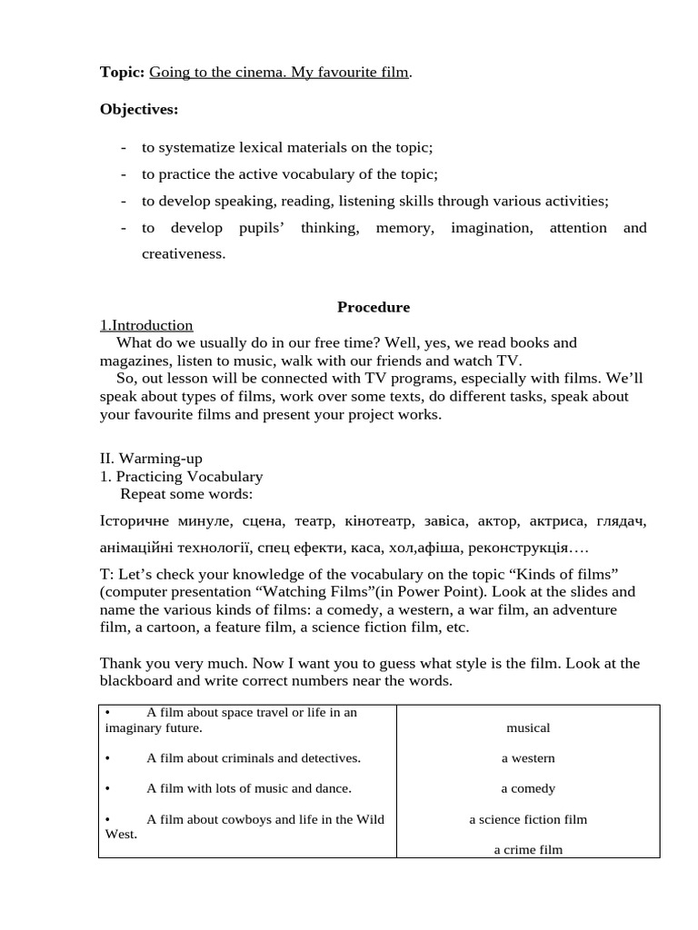 Exploring Cinema and Favorite Films | PDF | Vocabulary