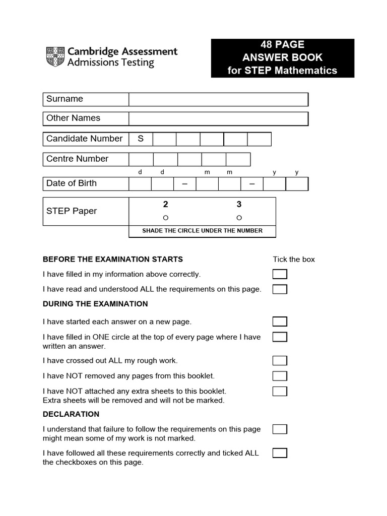 STEP Mathematics Answer Book 48 Pages | PDF