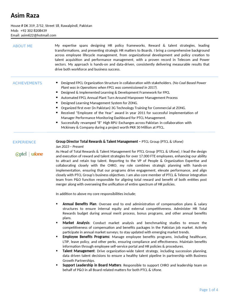 Asim Raza - CV | PDF | Compensation And Benefits | Business