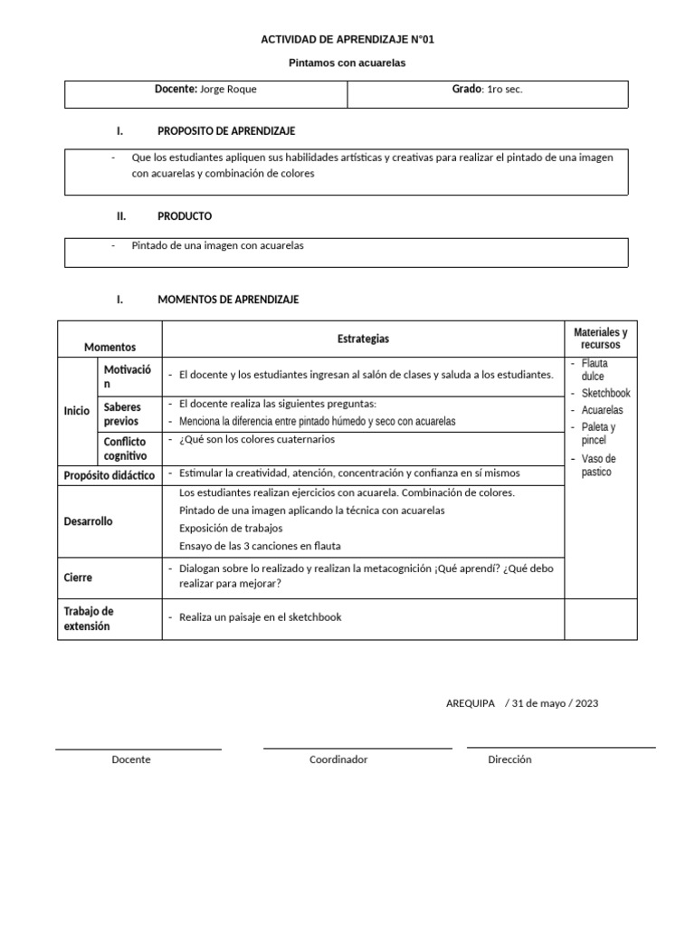 .Actividad de Aprendizaje 02 - 1RO SEC. | PDF | Psicología cognitiva ...