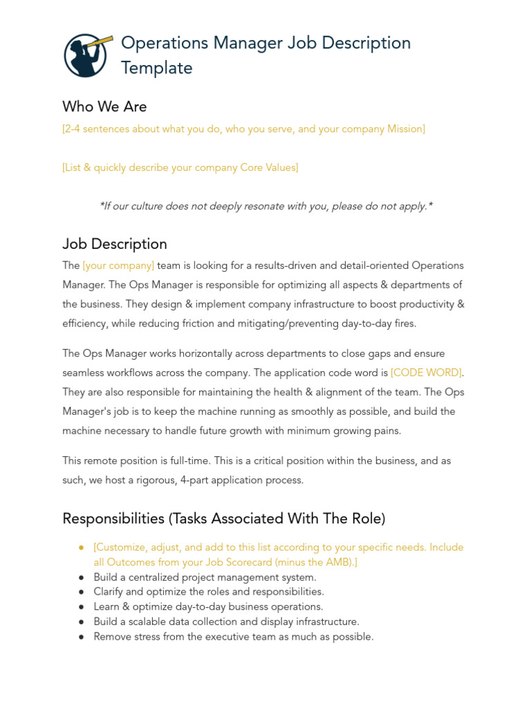 Operations Manager Job Description Template | PDF | Business | Social ...