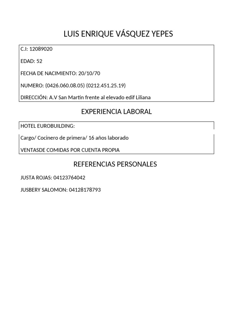 Luis Enrique Vásquez Yepes Curriculum | PDF