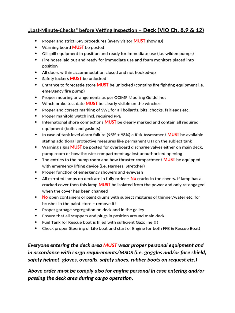 Last Minute Checks Vetting Deck | PDF