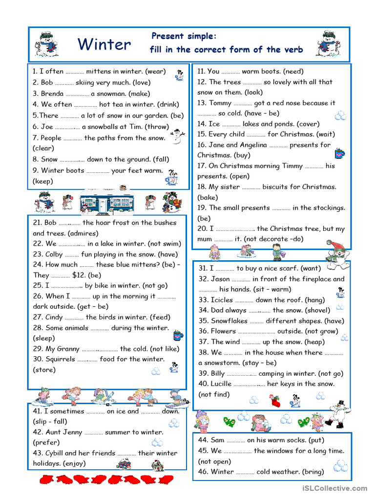 Winter Activities and Vocabulary Exercises | PDF | Snow | Winter Phenomena