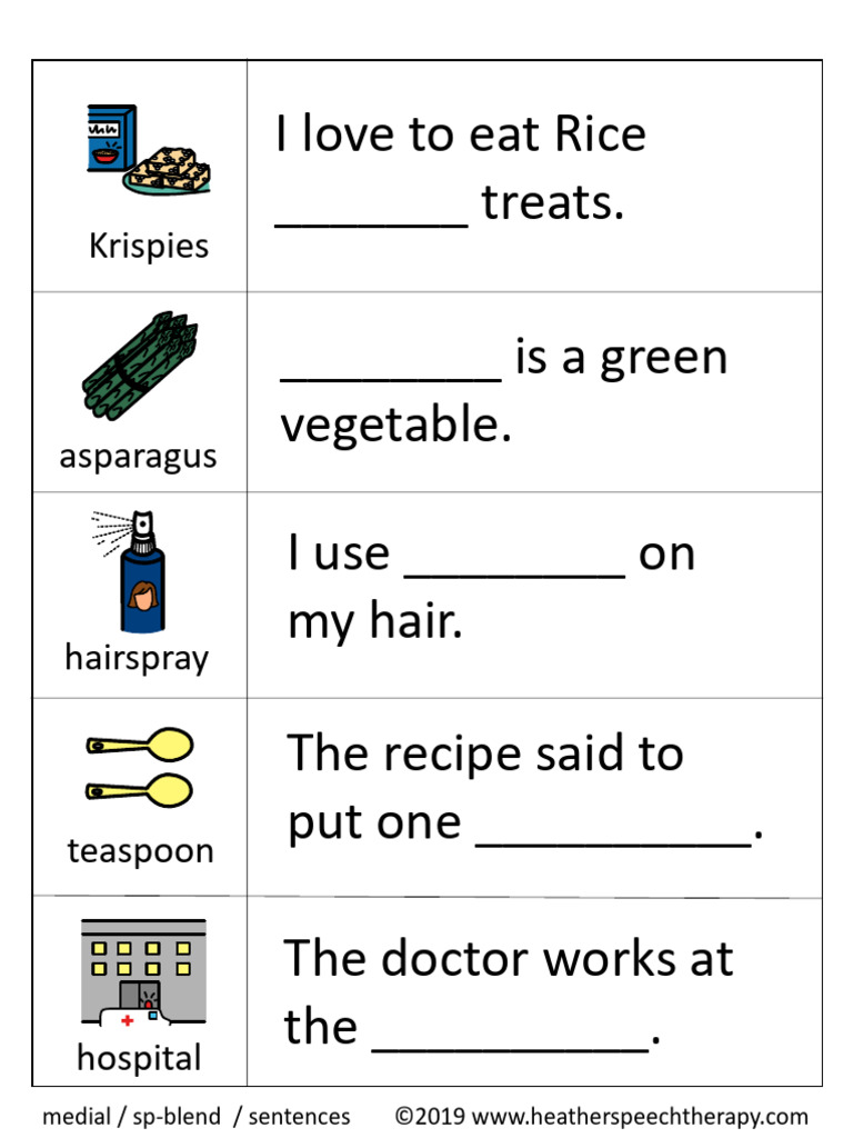 Medial ST SK SP Blend Sentences 1 | PDF