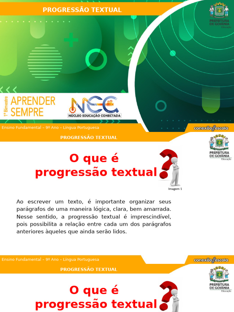 Slides 4 - Progressão Textual | PDF | Lógica | Advérbio