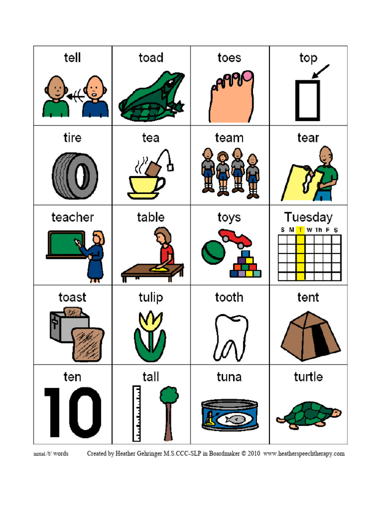 Initial /t/ Words List for Speech Therapy | PDF