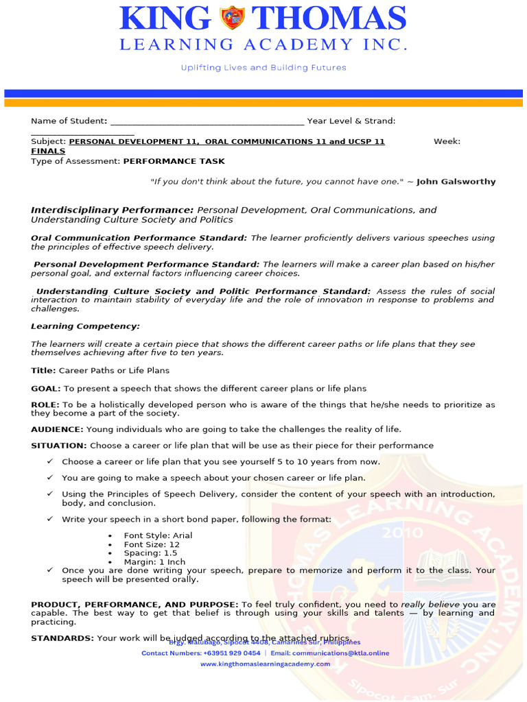 FINALS INTERDISCIPLINARY PERFORMANCE TASK | PDF | Communication | Learning
