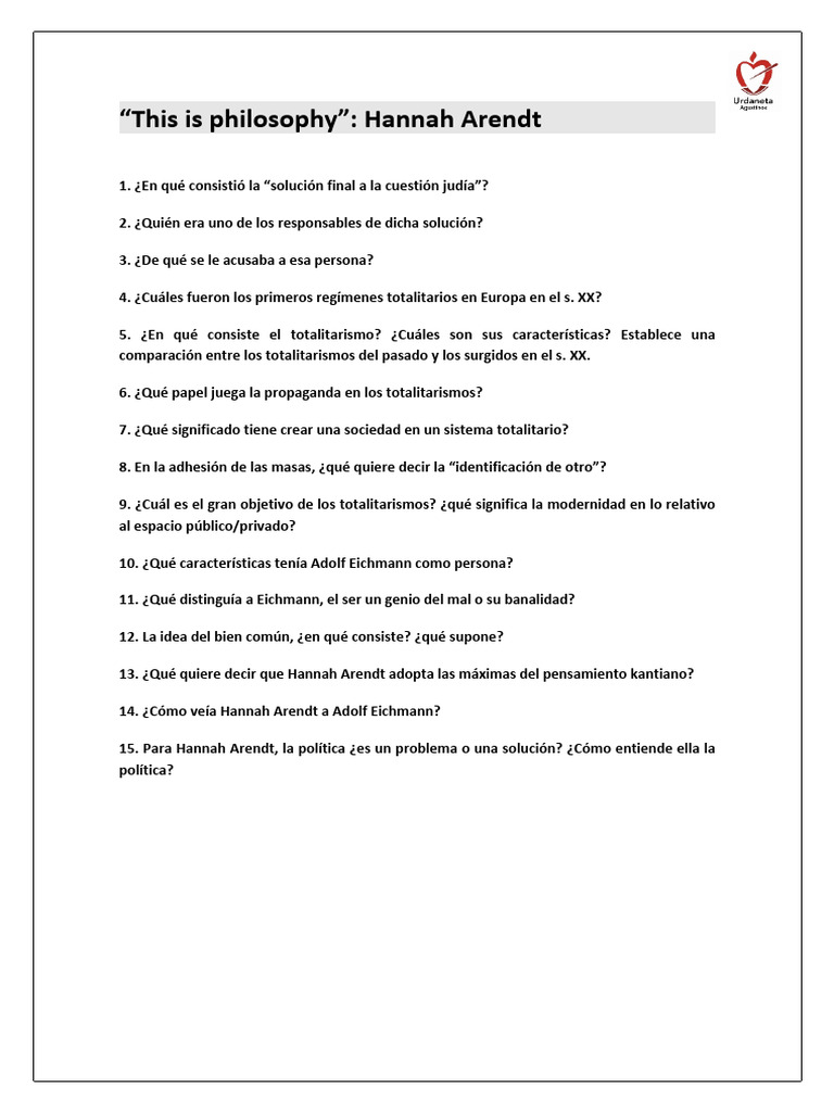 Cuestionario Hannah Arendt - This Is Philosophy | PDF