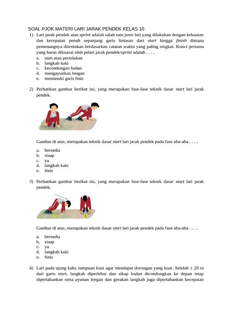 Soal Pjok Materi Lari Jarak Pendek Kelas 10 | PDF
