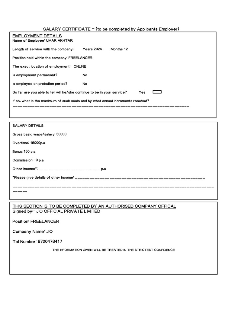 Salary-Cert 2 | PDF