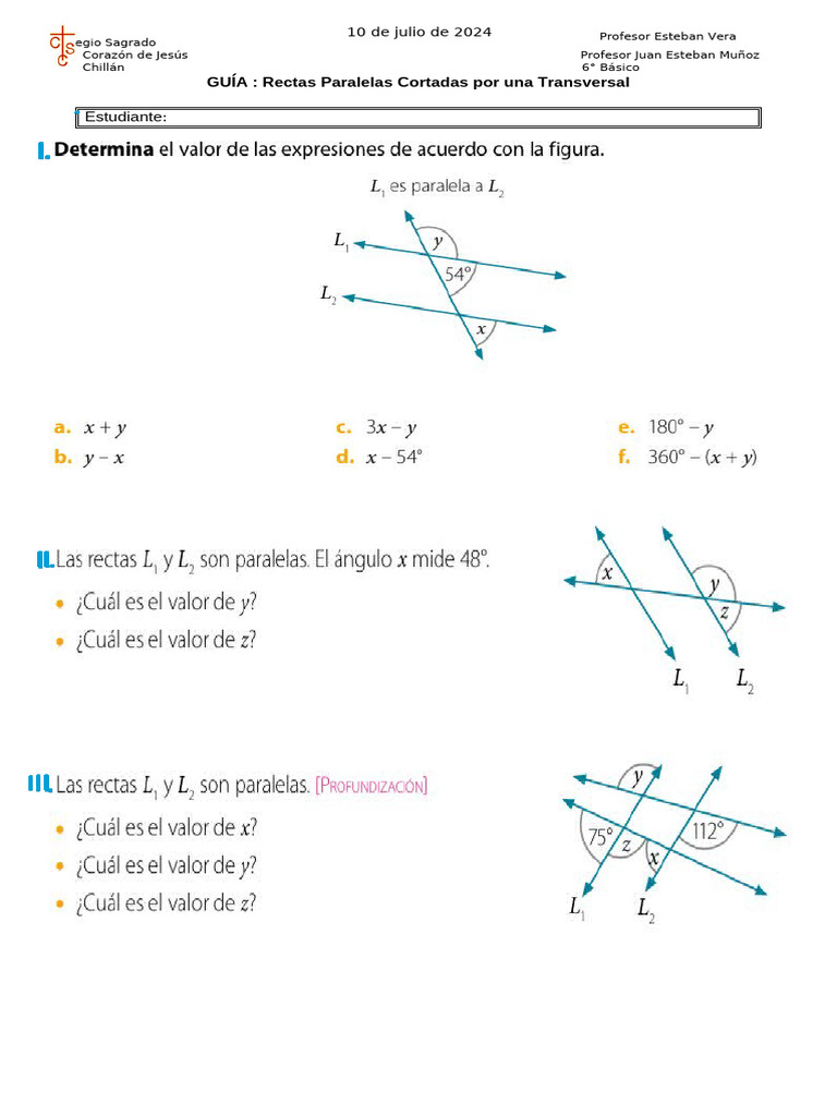 Ángulo en Rectas Paralelas Cortadas Por Una Transversal Ok | PDF