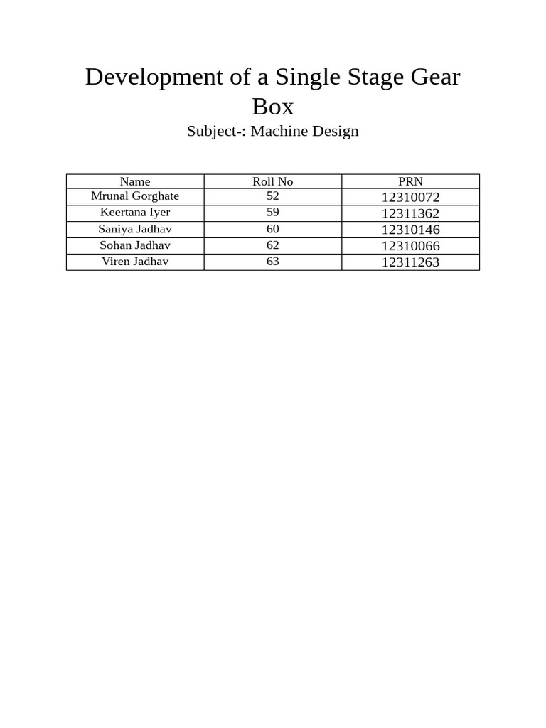 Development of a Single Stage Gear Box | PDF